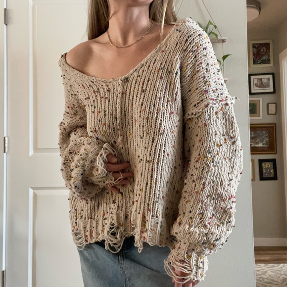 POL | Sweaters | Pol Rainbow Cream Distressed Knit Sweater | Poshmark